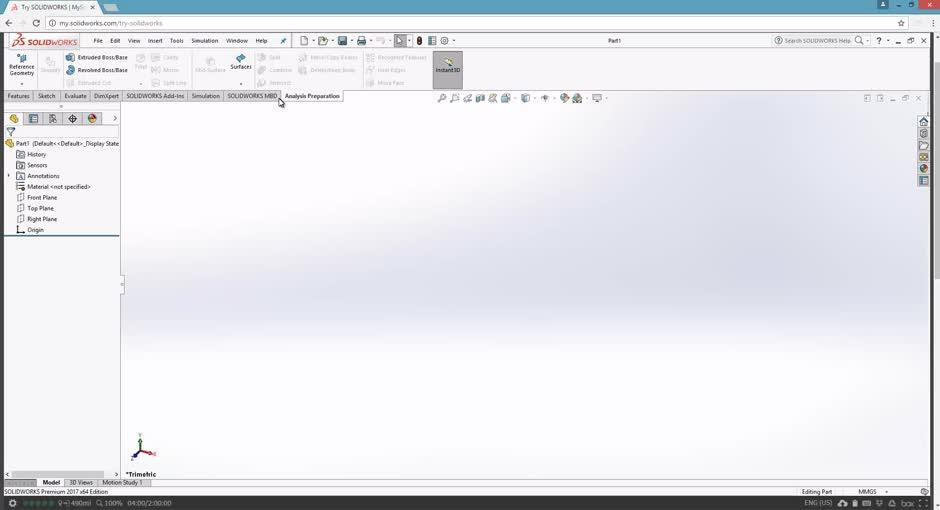 SOLIDWORKS Online Trial - User Interface