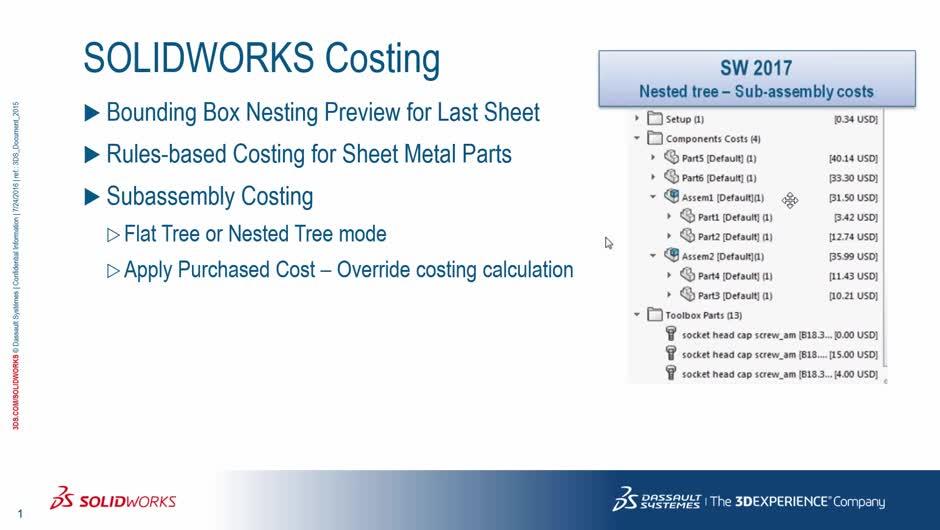 What's New in SOLIDWORKS 2017 - Costing