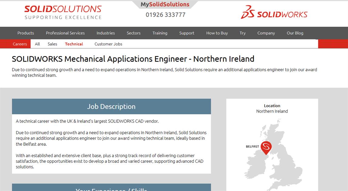 SolidWorks Mechanical Application Engineers - Northern Ireland