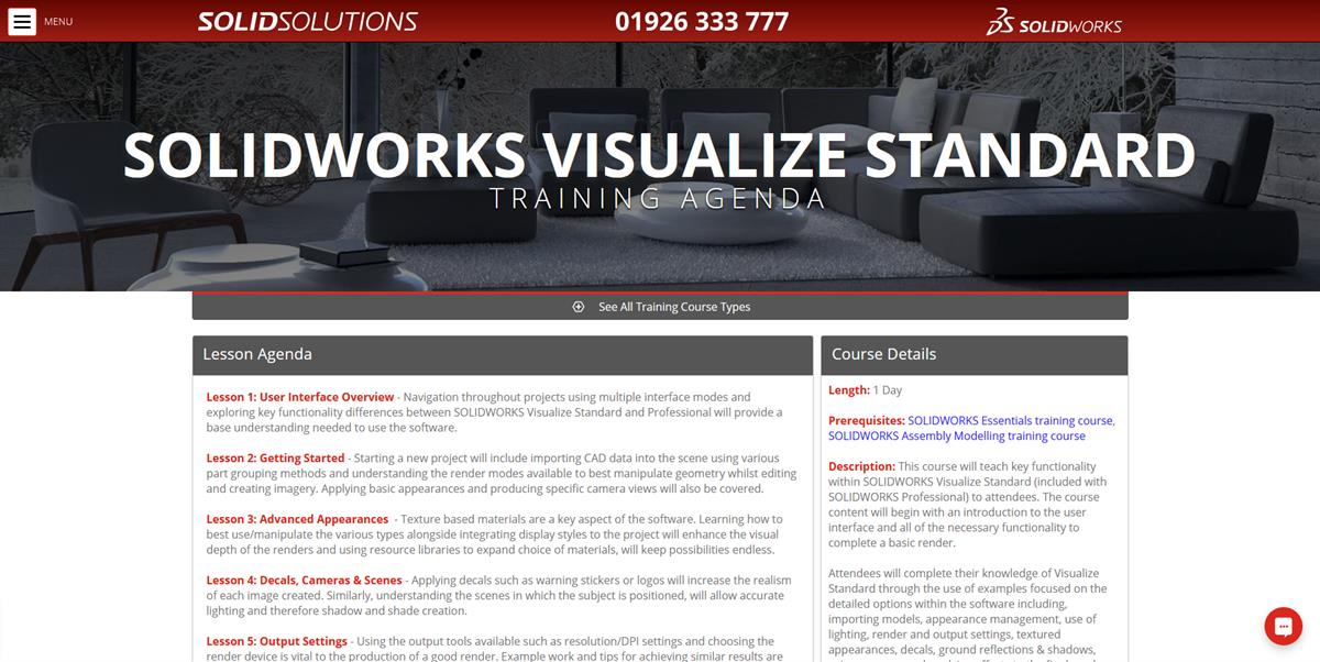 SolidWorks Visualize Standard Training Agenda