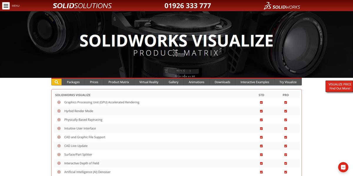 SOLIDWORKS Visualize Product Matrix